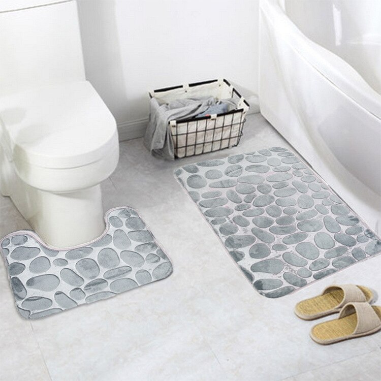 2 stks 3d Steen Badkamer Mat Set Zwart/grijs/blauw... – Grandado