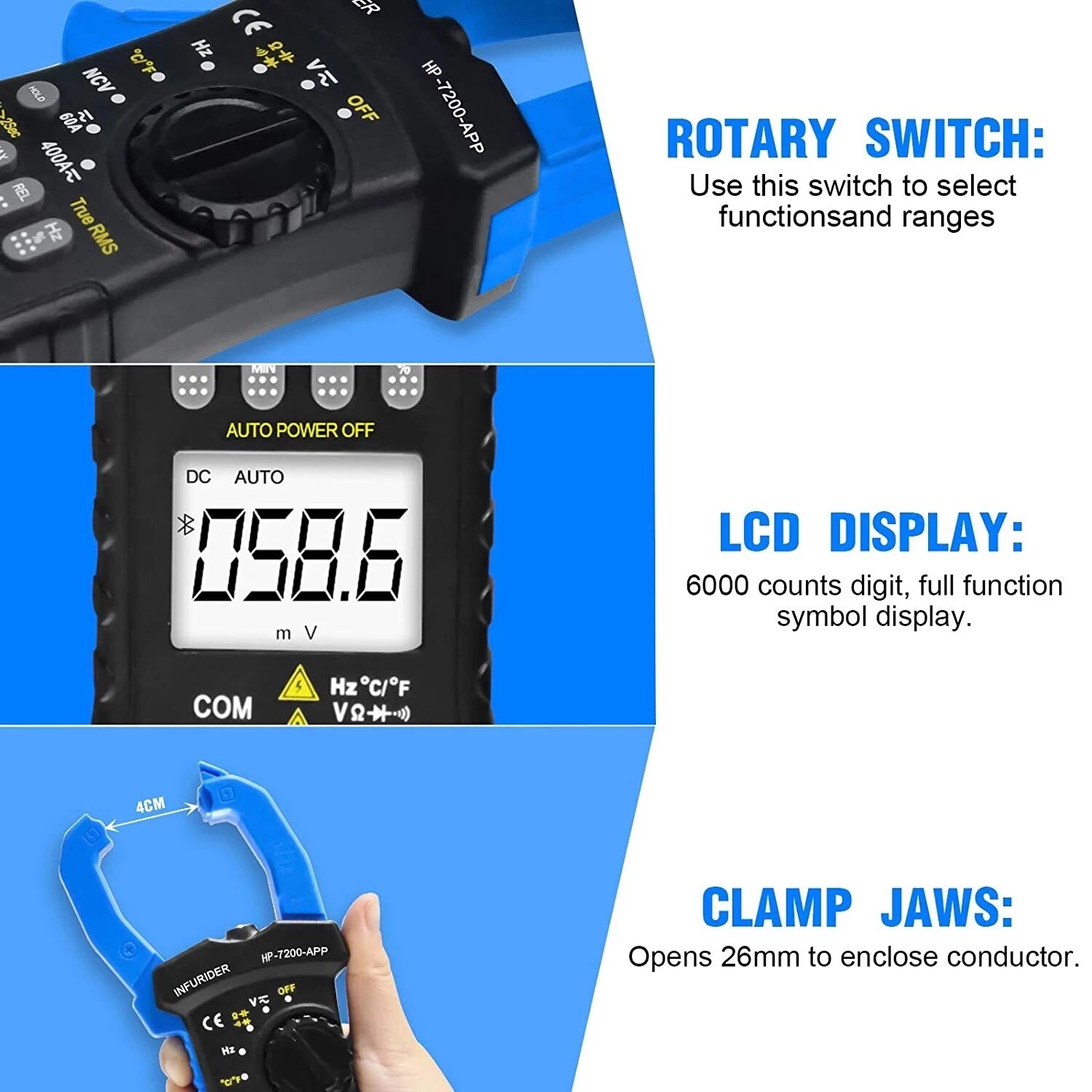 Wireless Bluetooth Clamp Meter HP-7200APP 6000 Cou... – Vicedeal