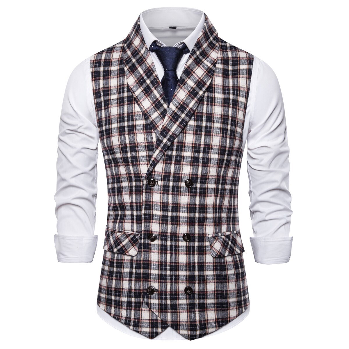 Brand Waistcoat Men British Style Plaid Double Bre... – Vicedeal
