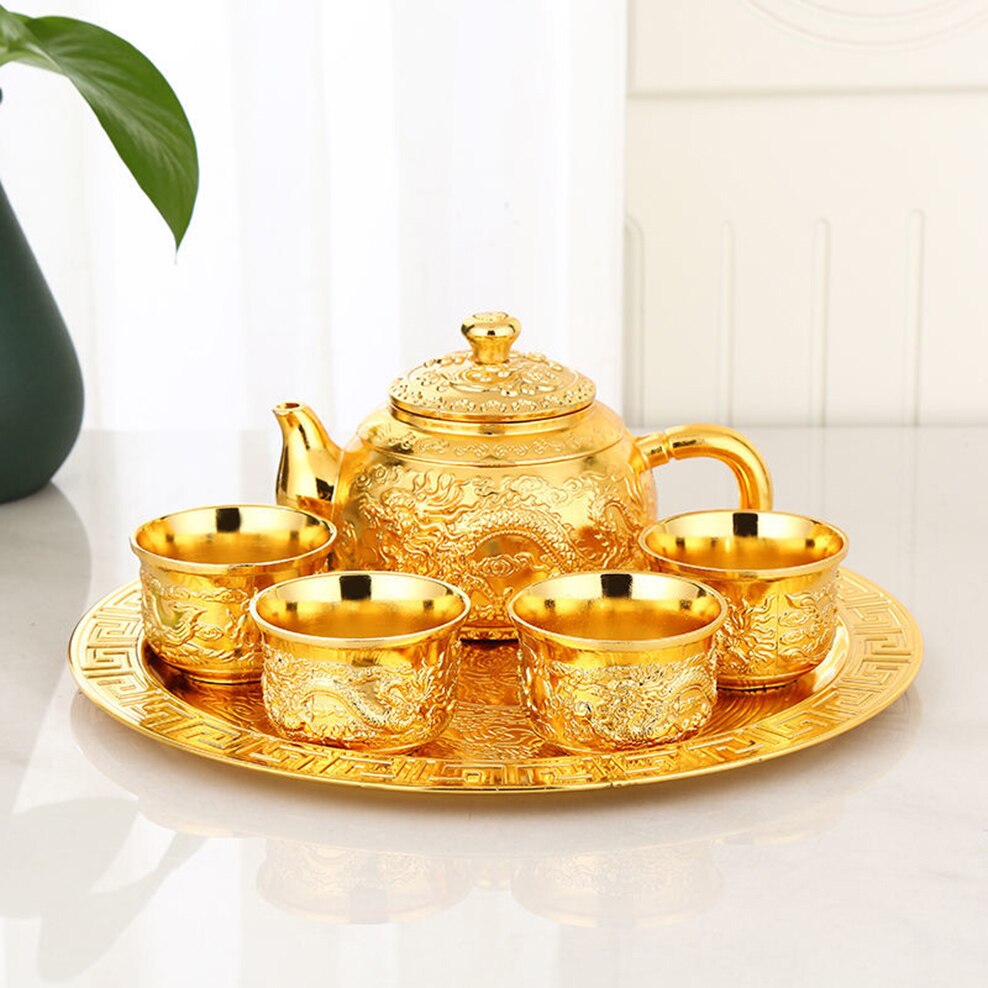 6-Piece Set Vietnamese Alluvial Gold Teaware Alloy... – Vicedeal
