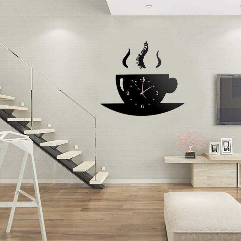 Large Wall Clock 3D Coffee Cup DIY Silent Wall Sti... – Grandado
