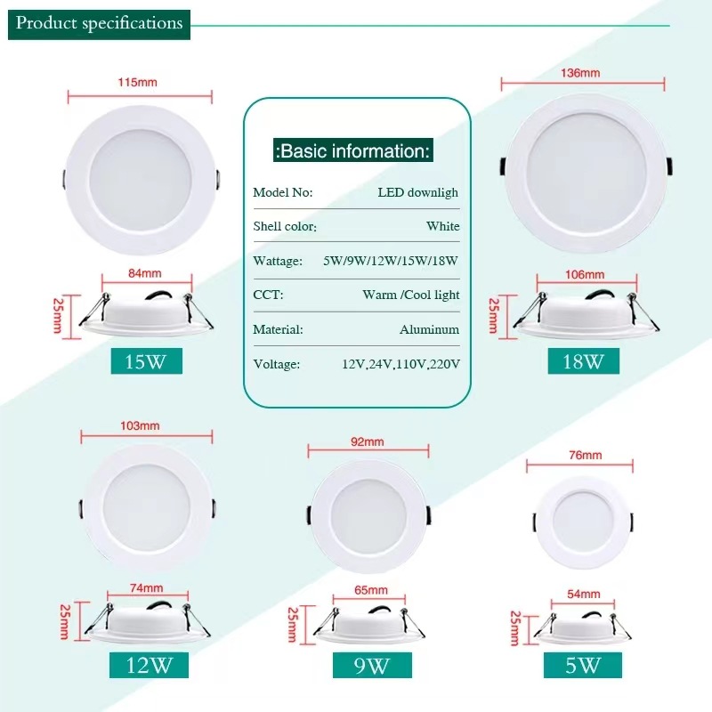 ledet-downlight 5w 9w 12w 15w 18w ledet-taklampe 2... – Grandado