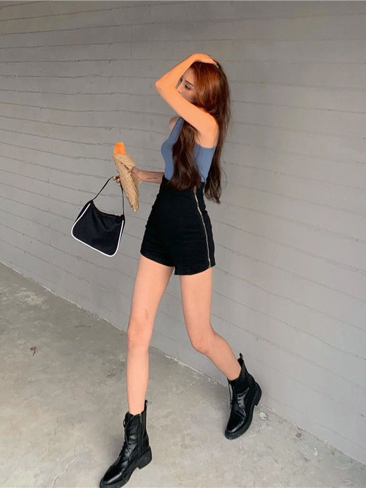 Summer Shorts Retro High Waist Side Zipper Tight E... – Grandado