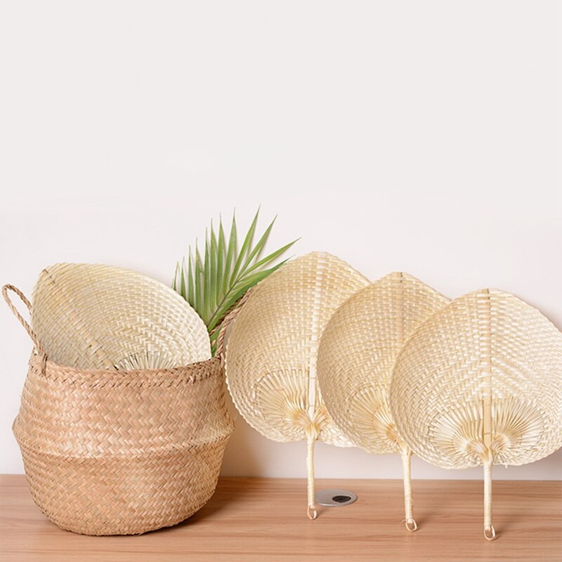 Natural Handmade Straw Fan Hand-Woven Palm Leaf Ha... – Vicedeal