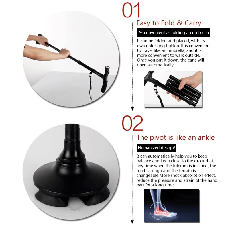 Walking Cane Folding Cane Self Standing Cane Adjus... – Vicedeal