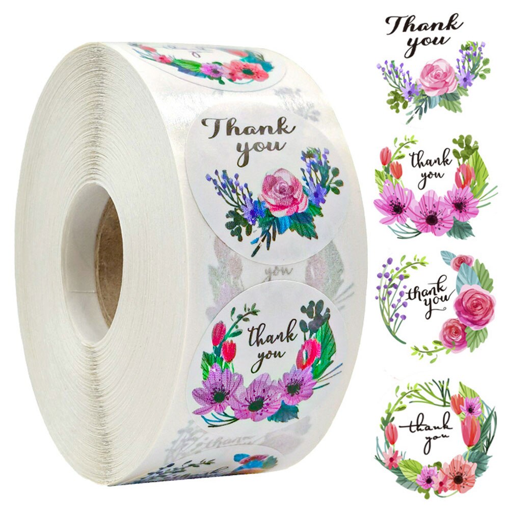 500 pièces merci autocollant 4 motifs vert Floral ... – Grandado