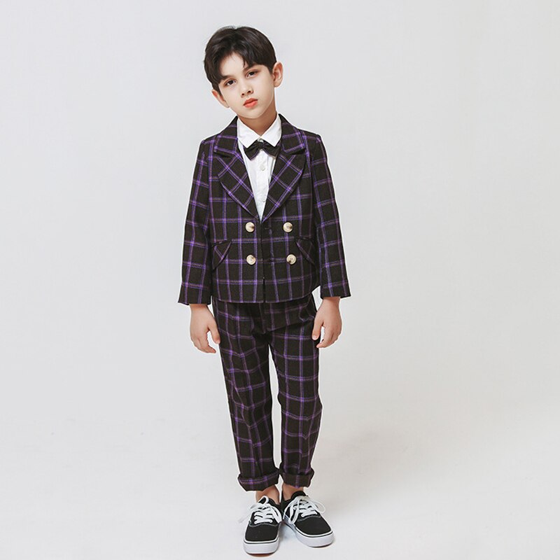 Formal Boys Plaid Dress Suit Set Children Piano Pe... – Vicedeal