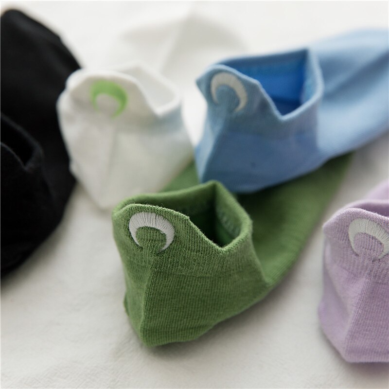 Luminous Embroidery Moon Cotton Socks For Women Me... – Grandado