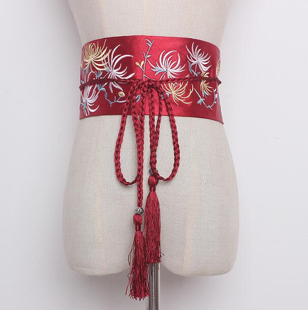 Women's runway embroidery satin Cummerbunds female... – Grandado