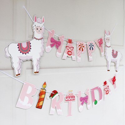 Happy Birthday Banner Cute Alpaca Baby Birthday Pa... – Grandado