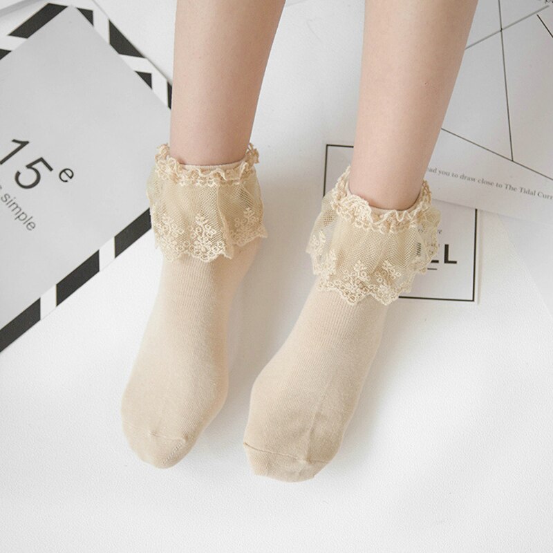 Women Girls Lace Ruffle Frilly Ankle Socks Harajuk... – Grandado