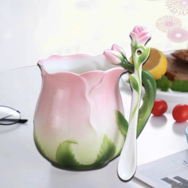 3D Rose Shape Flower Enamel Ceramic Coffee Tea Cup... – Grandado