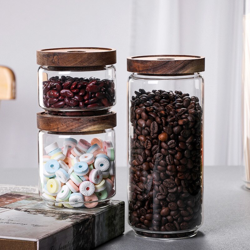 750Ml Acacia Hout Glas Opslag Pot Met Deksel Trans... – Grandado