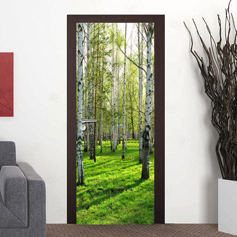 3D Door Sticker Green Tree Forest Mural Wallpaper ... – Grandado