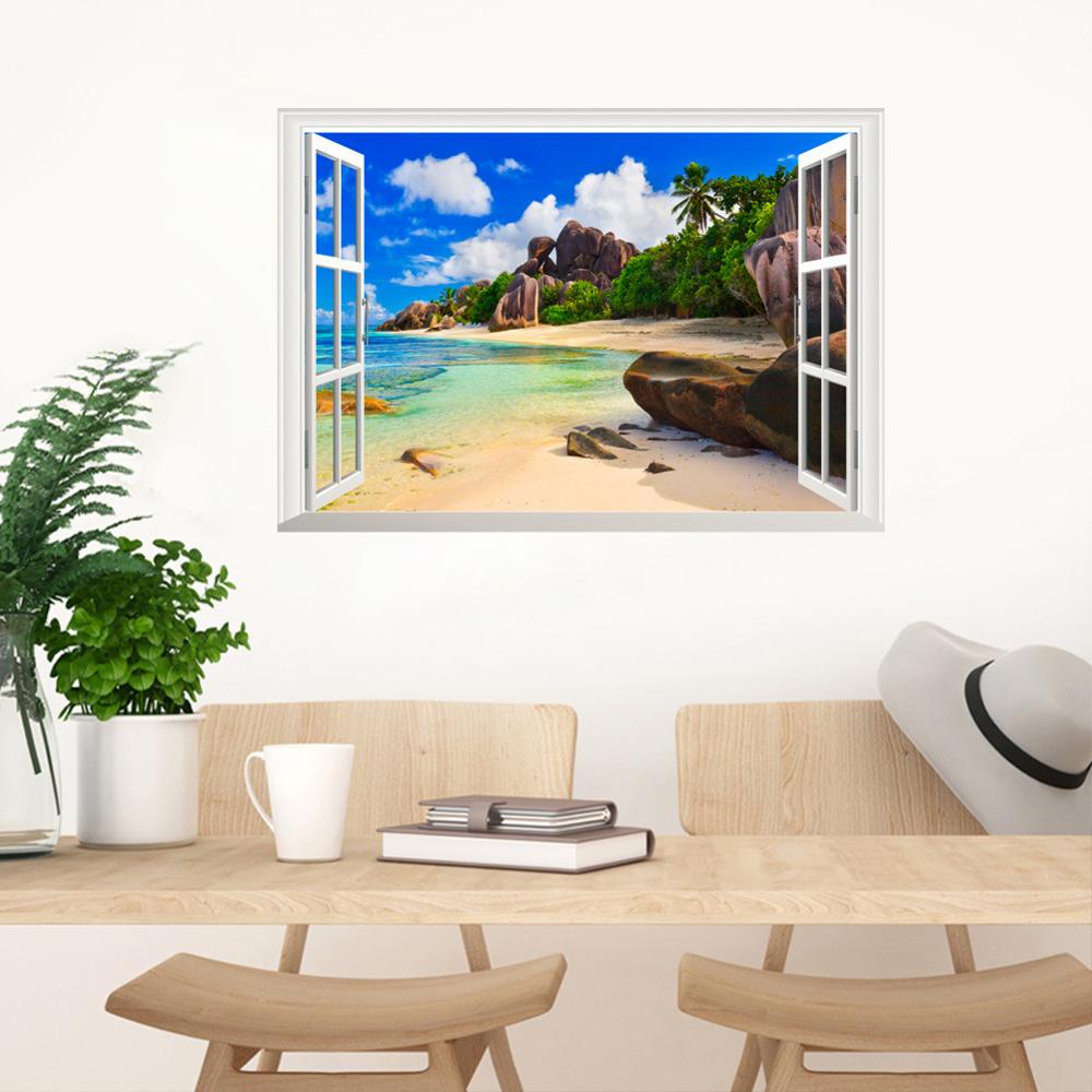 Sea beach Island 3d Window wall Stickers For Bedro... – Vicedeal