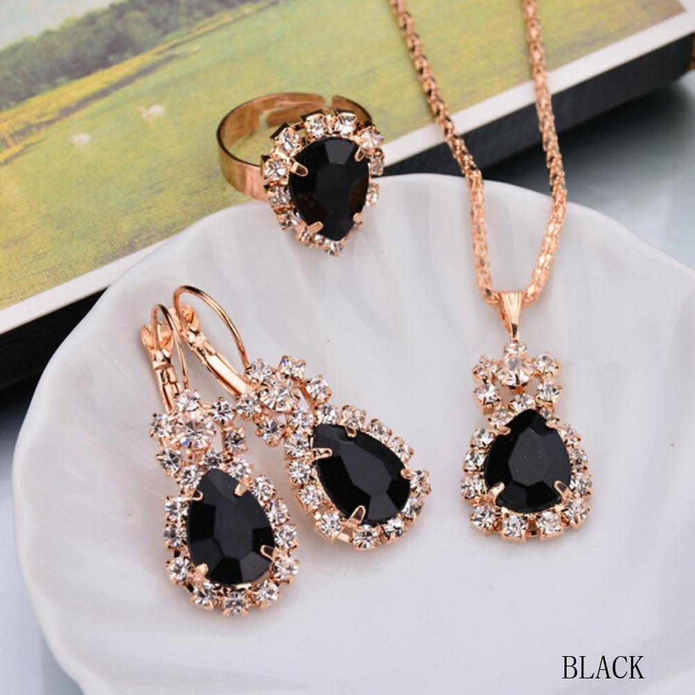 Personality Water Zircon Necklace Earring Ring Set... – Grandado