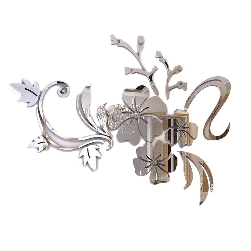 -3D Removable Mirror Floral Wall Sticker Acrylic A... – Grandado