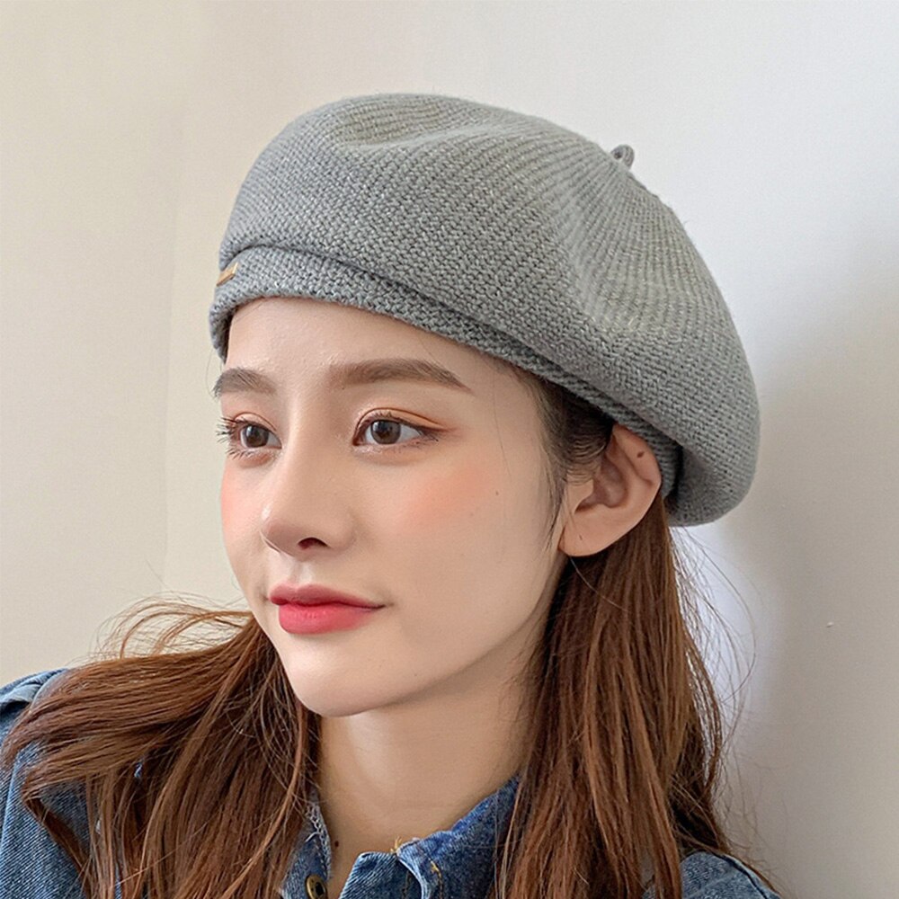 Retro Beret Hat Women French Classic Pure Color Kn... – Grandado