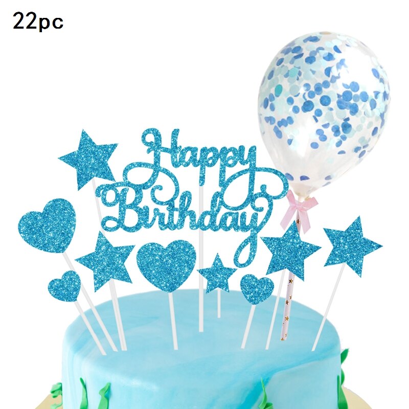 22pcs Blue Birthday Cake Toppers Confetti Balloon ... – Grandado