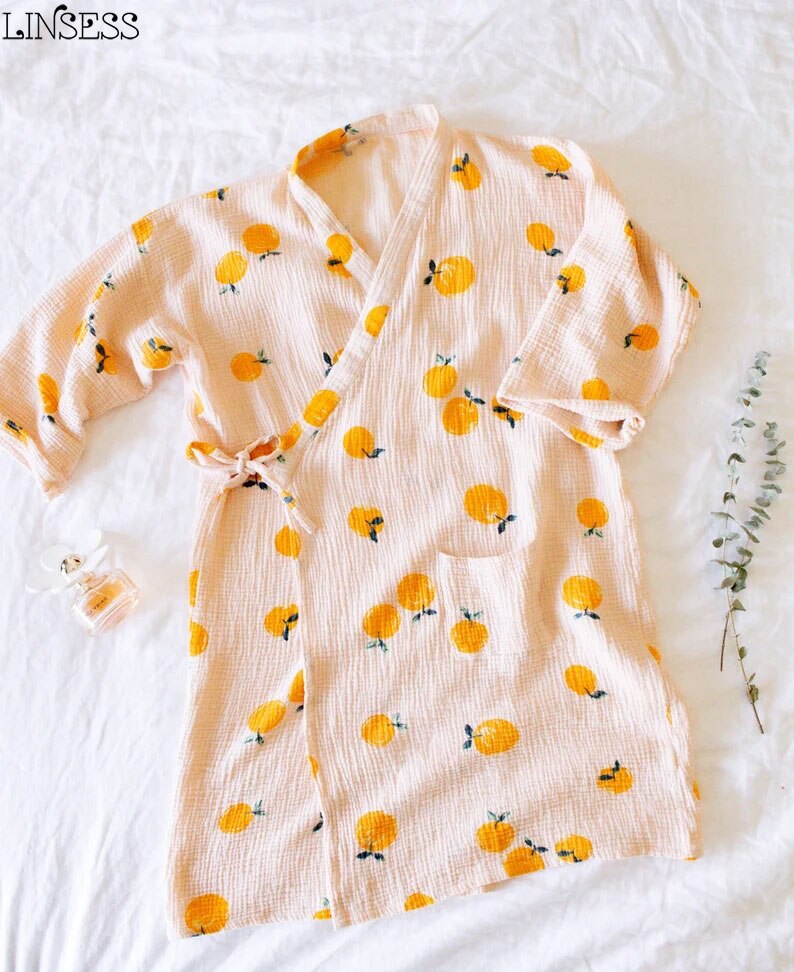 Creamy pink kimono robe / cotton gauze robe / Musl... – Grandado