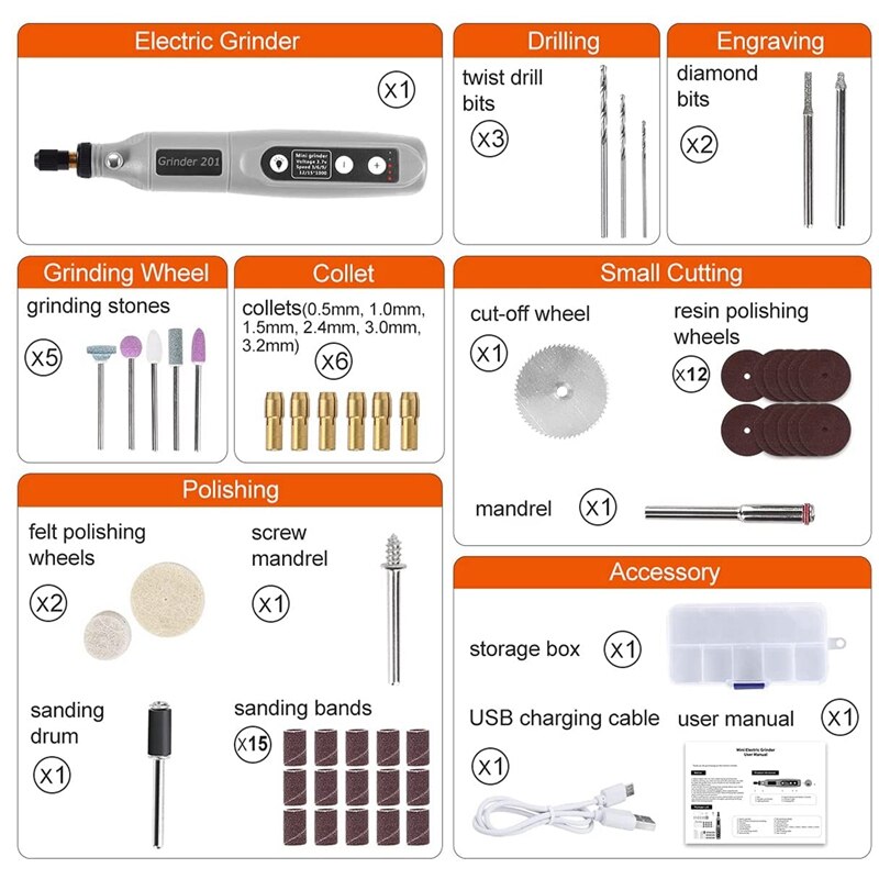 Cordless Mini Rotary Tool Set 3.7V USB Rechargeabl... – Vicedeal