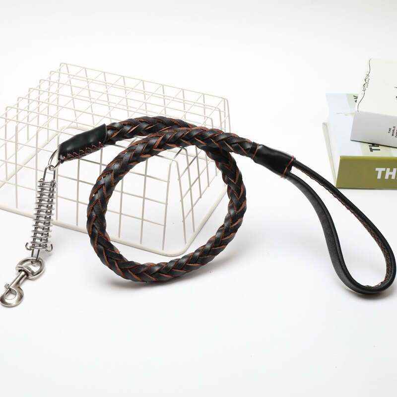 Pet dog collar leather traction rope large dog Gol... – Grandado