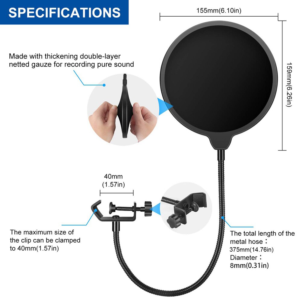Windscreen Microphone Pop Filter Durable Metal Pla... – Grandado
