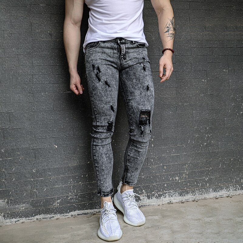 Mens Skinny Ripped Jeans Gym Super Stretch Fitness... – Vicedeal