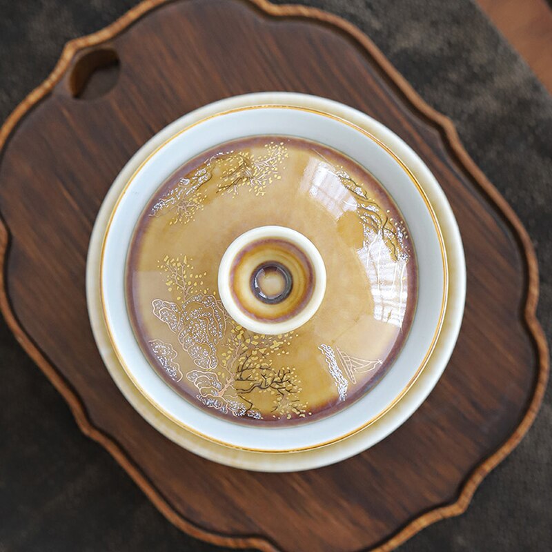 4.7oz porseleinen gaiwan beschilderde goudkleurige... – Vicedeal
