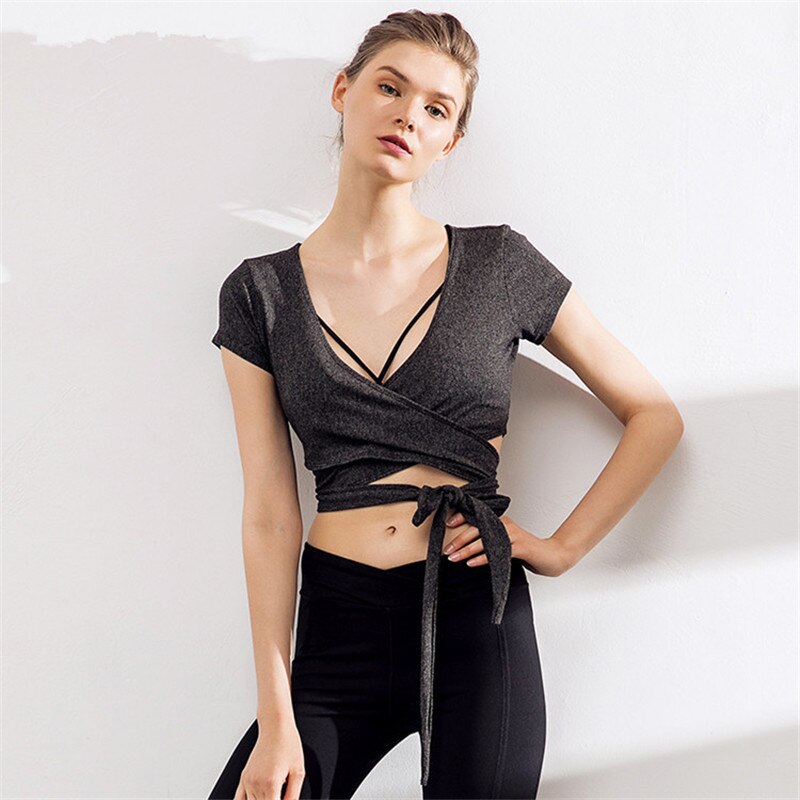 Women Deep V Short Tender Tie Strap Top Sleeve Fit... – Vicedeal