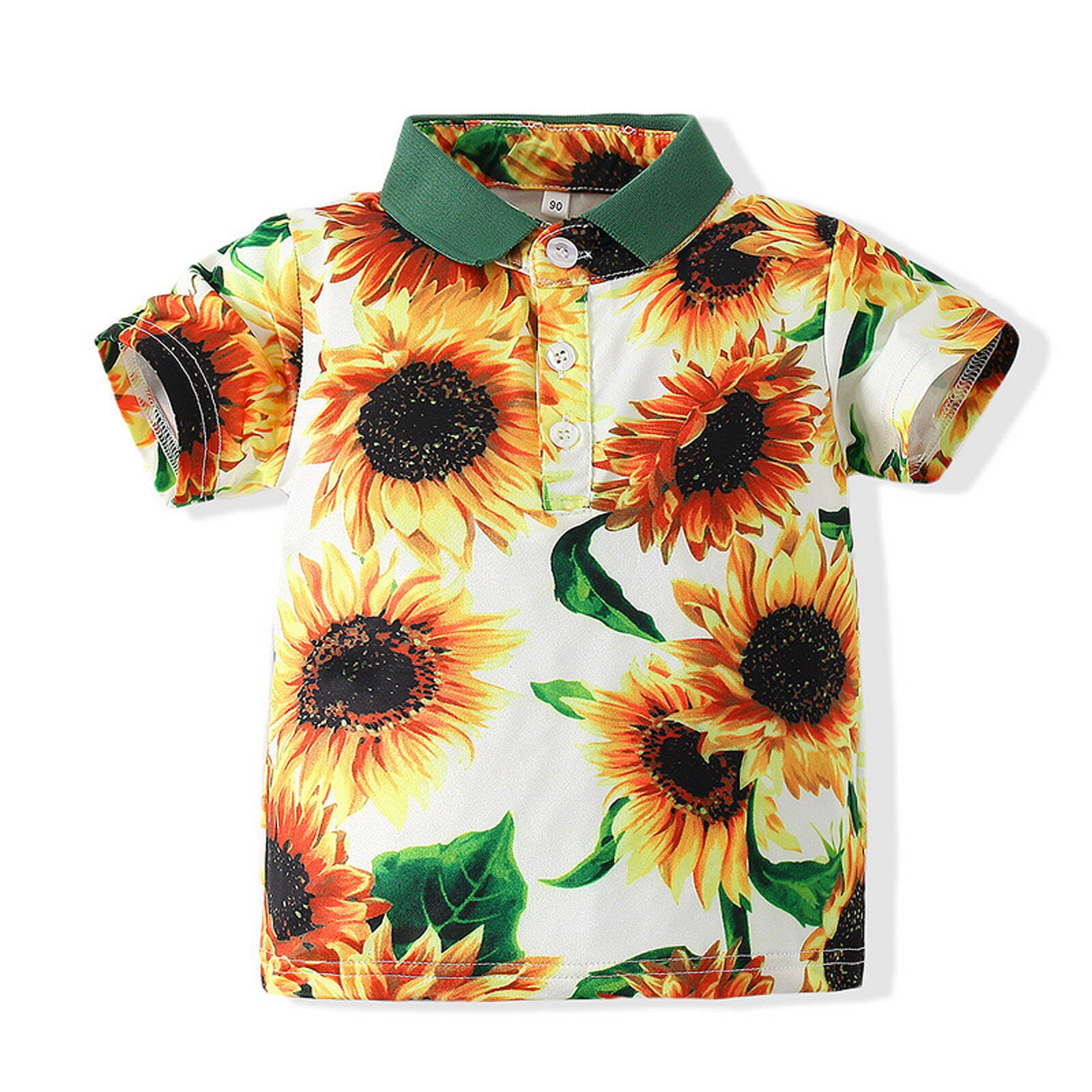 1-6Y Kids Boys Shirt Sunflower Print Tops Summer Stylish Short Sleeve ...
