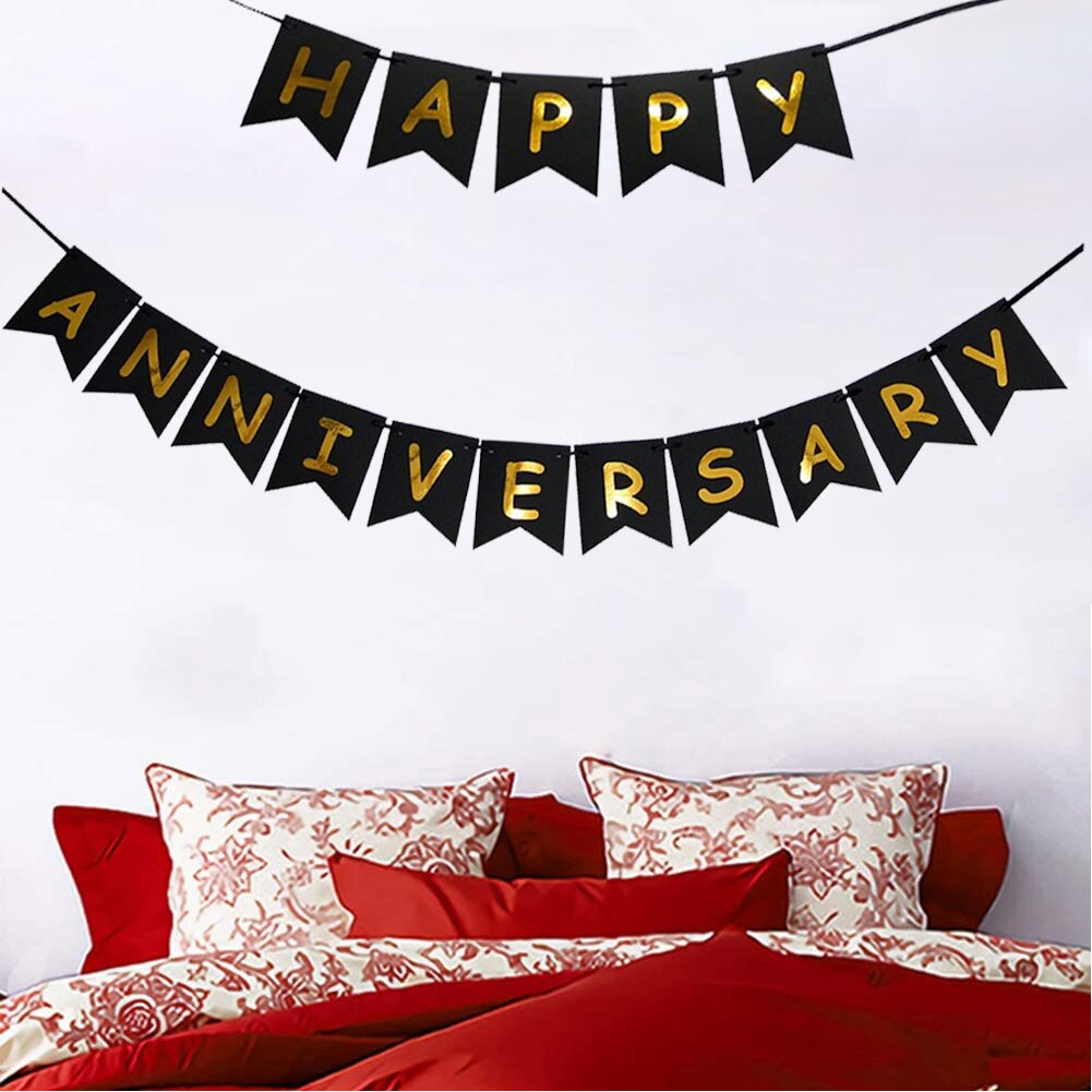 Happy Anniversary Banner Sparkling Gold Foiled Sig... – Grandado