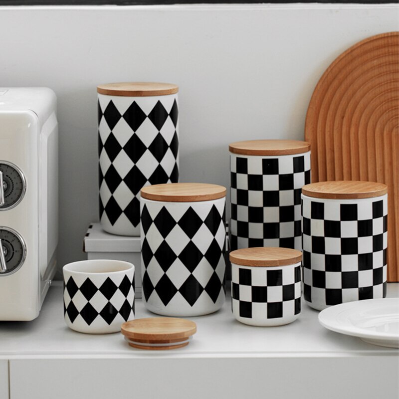 Black and White Lattice Storage Jar Ceramic Candy ... – Grandado