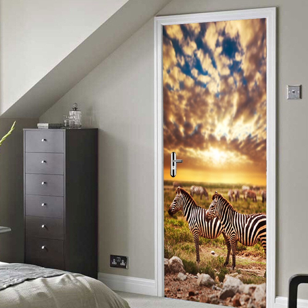Zebra Door Stickers 3D Wallpaper Bedroom Living Ro... – Grandado
