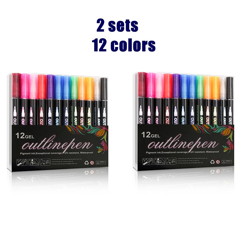 8/24/30 Colors Double Line Outline Art Pen Set Met... – Grandado