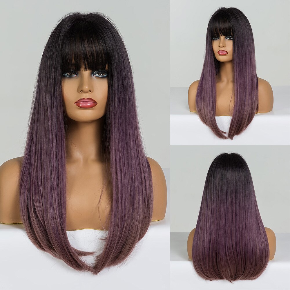 LOUIS FERRE Long Straight Synthetic Hair Wig with ... – Grandado