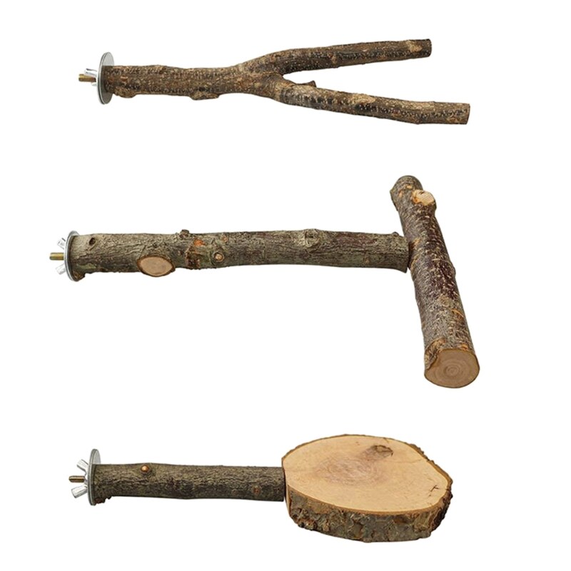 3-Piece Bird Perches Natural Wood Stand Platform B... – Vicedeal