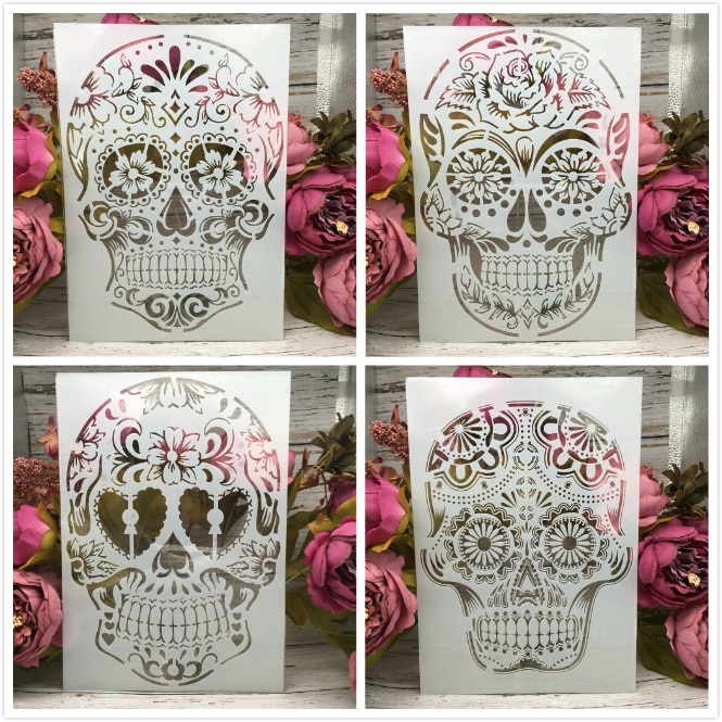 4Pcs/Lot A4 Skull Skeleton Ghost DIY Layering Sten... – Vicedeal