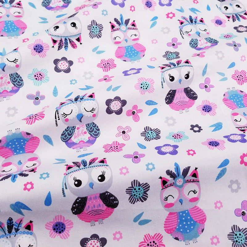 Tecknad uggla barn twill bomullstyg, lapptäcke, gö... – Grandado