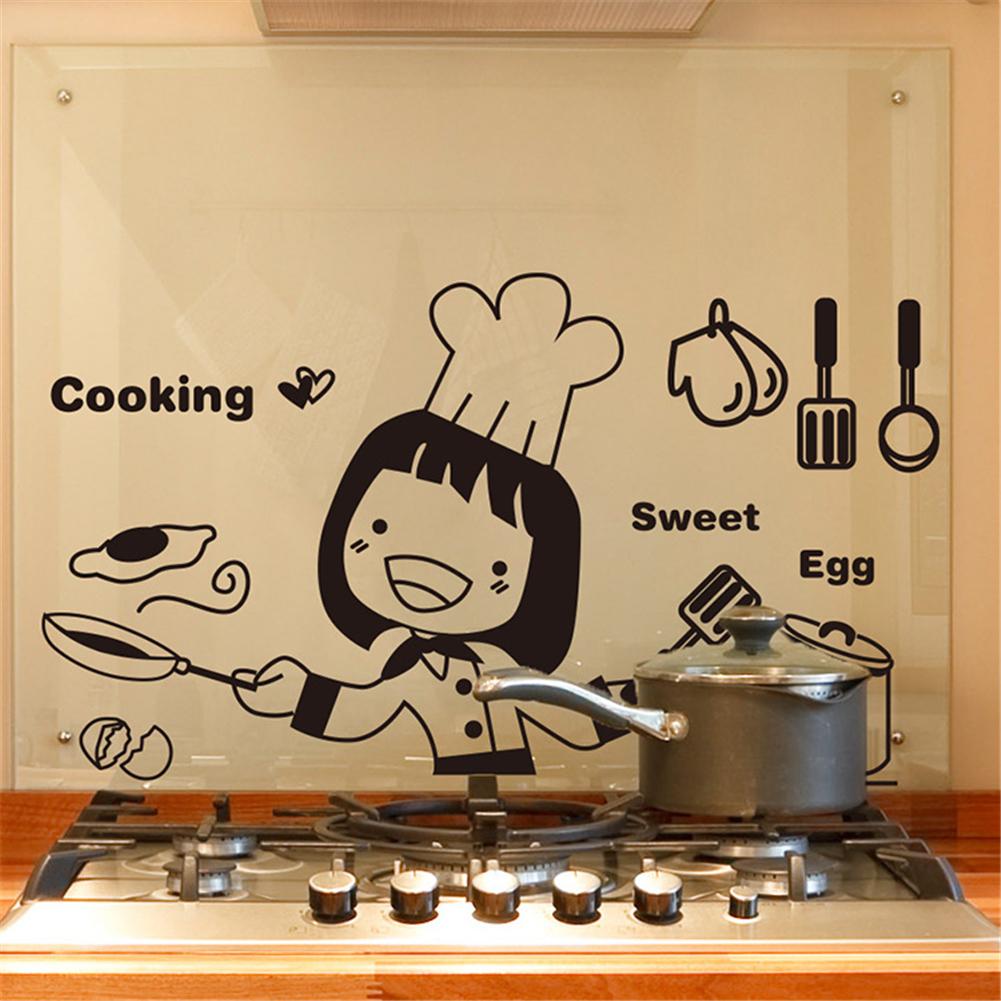 Cartoon Cat Girl Chef Cooking Time Wall Sticker Re... – Grandado