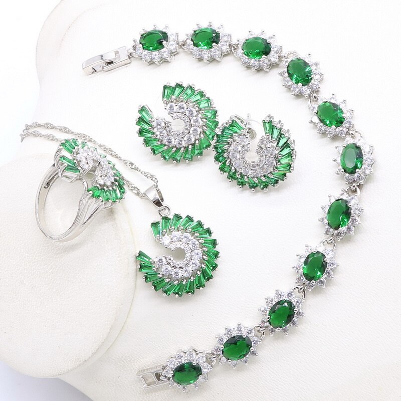 Green Emerald Silver Color Classic Bridal Jewelry ... – Grandado