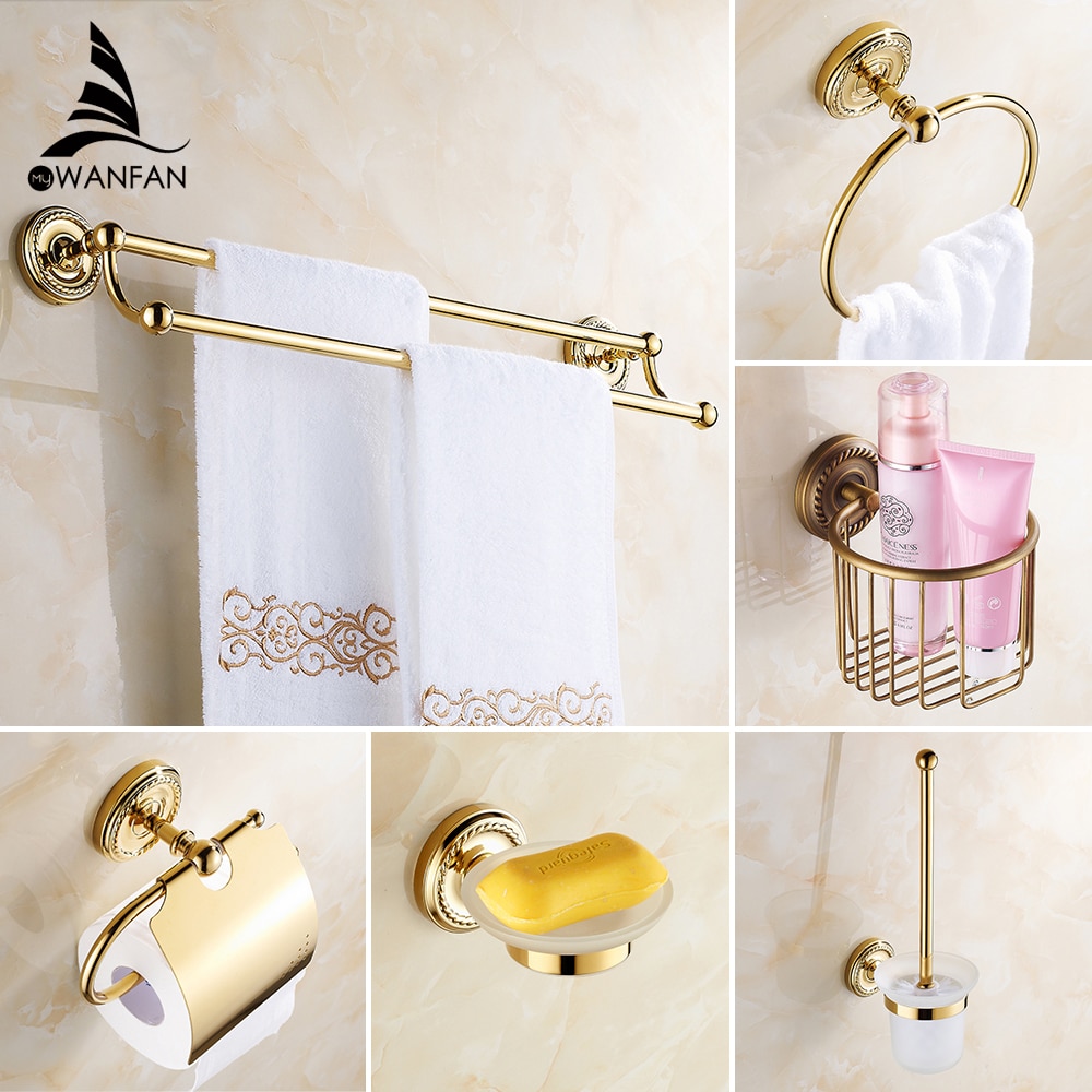 Bathroom Accessories Bath Hardware Set Golden Colo... – Vicedeal