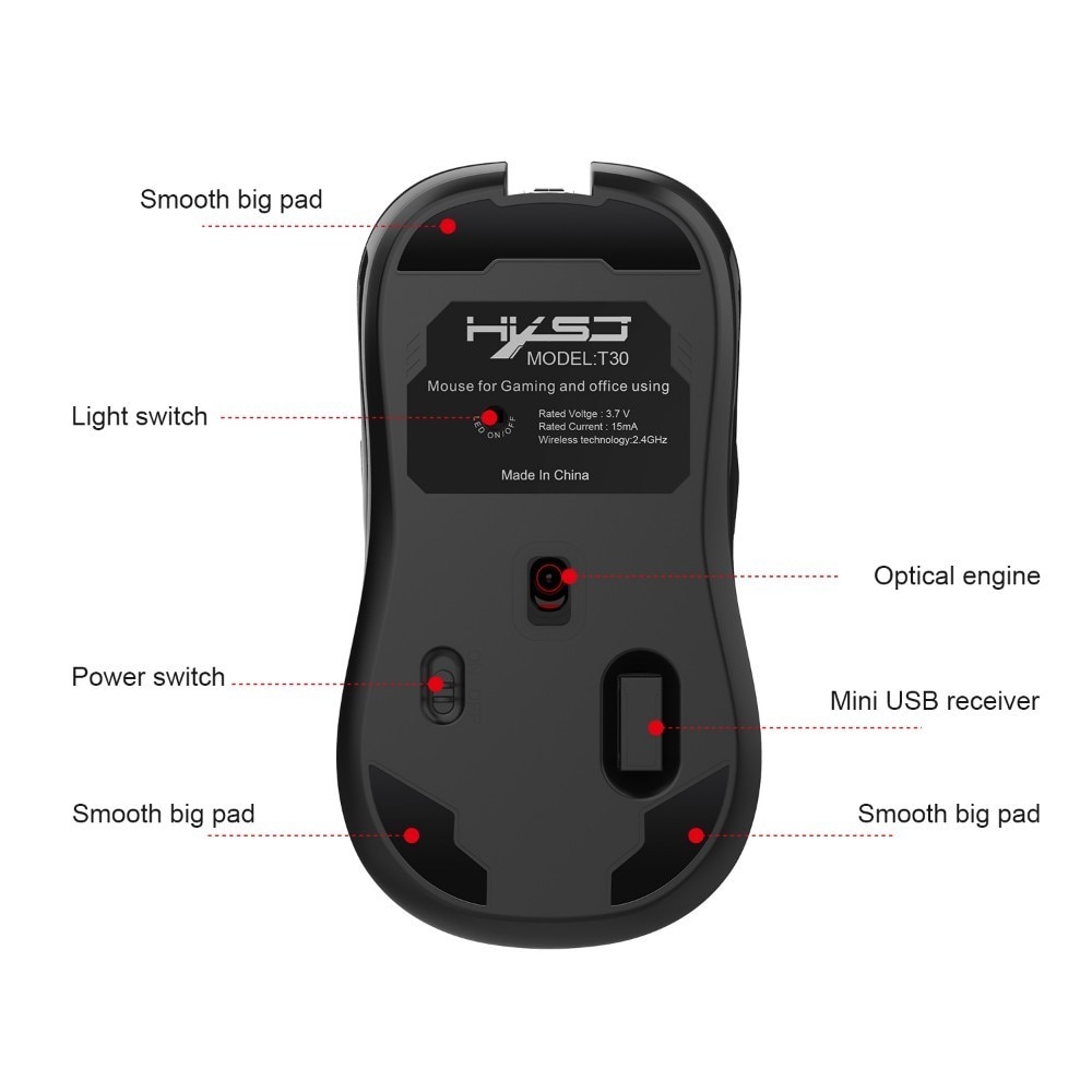 Wireless Mouse T30 7 Button 3600 DPI Rechargeable ... – Grandado