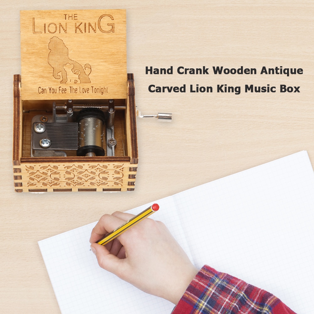 Antique Carved Lion King Music Box Hand Crank Wood... – Grandado