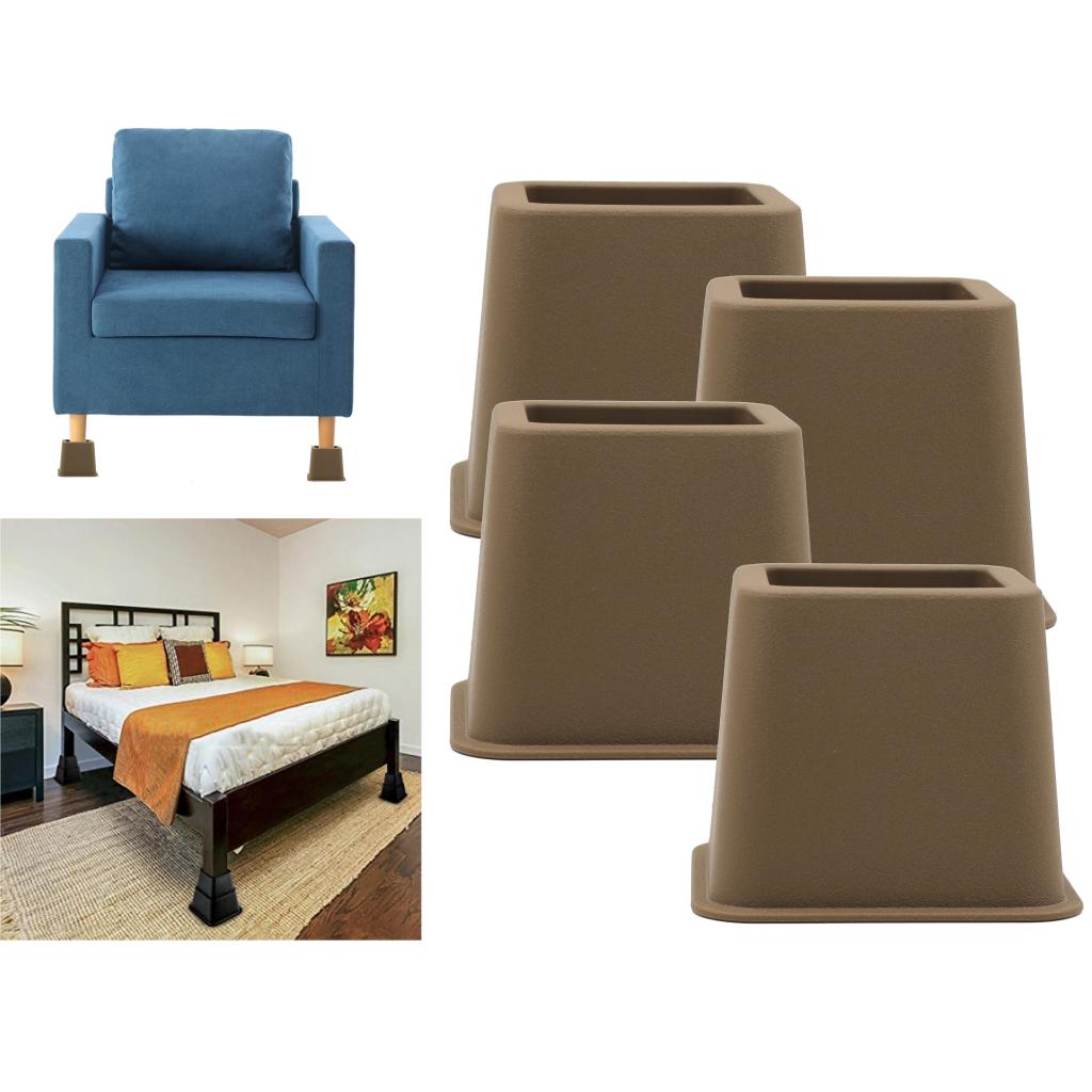 4 Piece White/Brown Furniture Risers Adjustable So... – Grandado