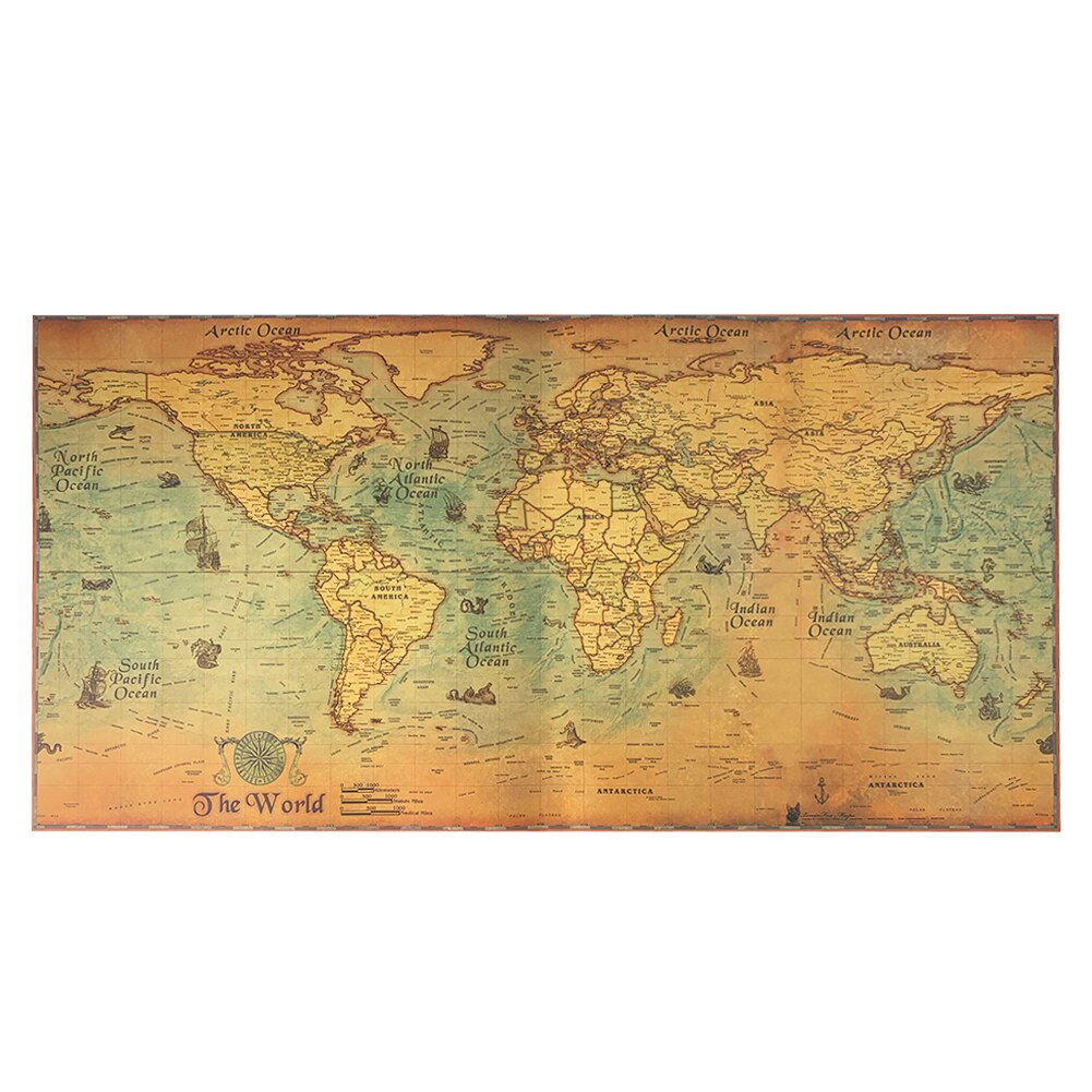 Retro World Map Nautical Ocean Route Map HD Printi... – Grandado