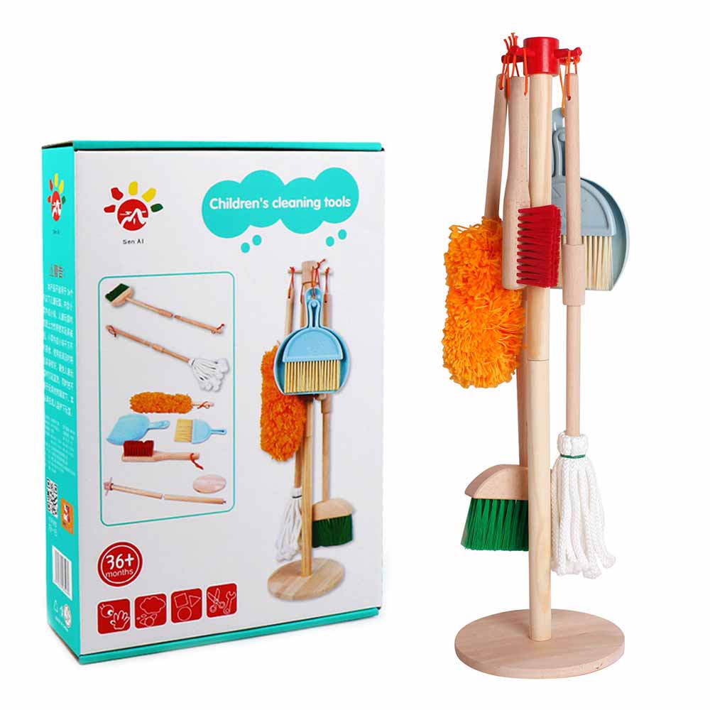 Wooden Pretend Play Cleaning Broom Mop Brush Hangi... – Grandado