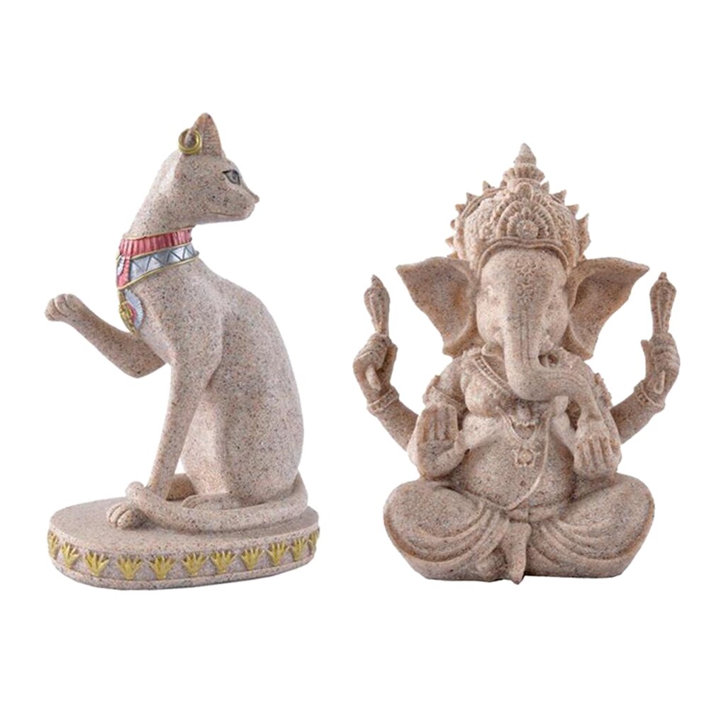 2 Sandstone Ancient Egyptian Mau Cat Statue Ganesh... – Vicedeal