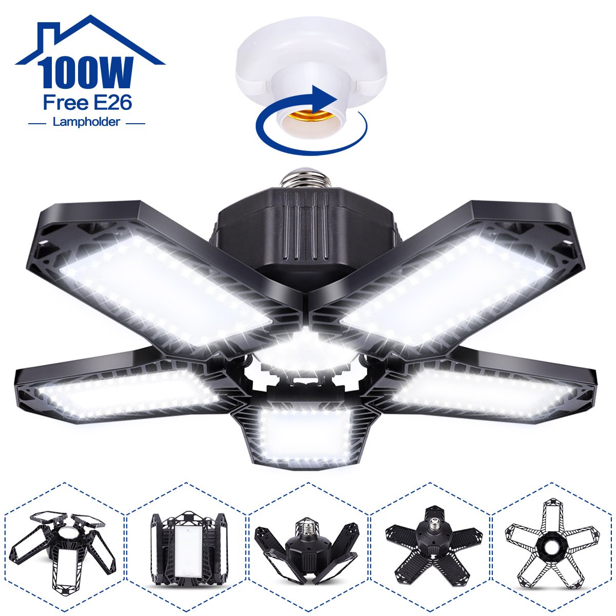 100W Led Garage Licht E27 Vervormbare Plafondlamp ... – Vicedeal