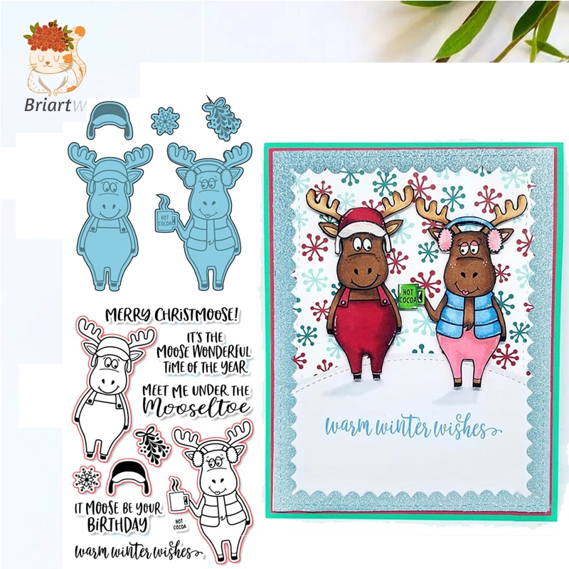 Merry Christmas Moose Clear Stamps with Cutting Di... – Grandado